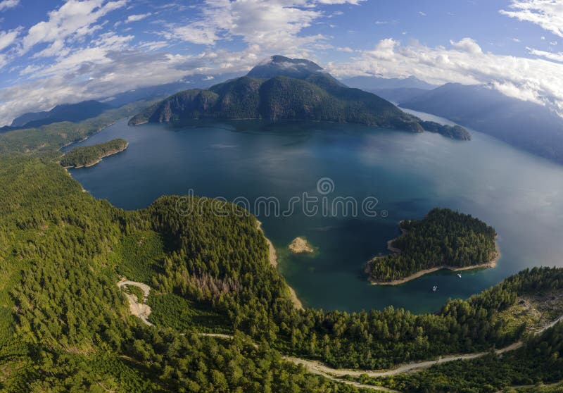 Blue Ocean between Islands Covered by Forests Aerial View Stock Photo ...