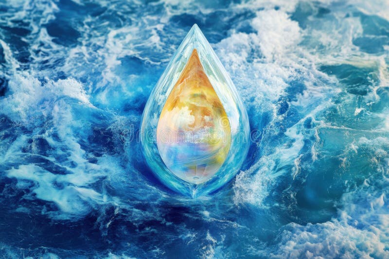 A Blue Ocean with a Large, Round, Clear Object in the Middle Stock ...