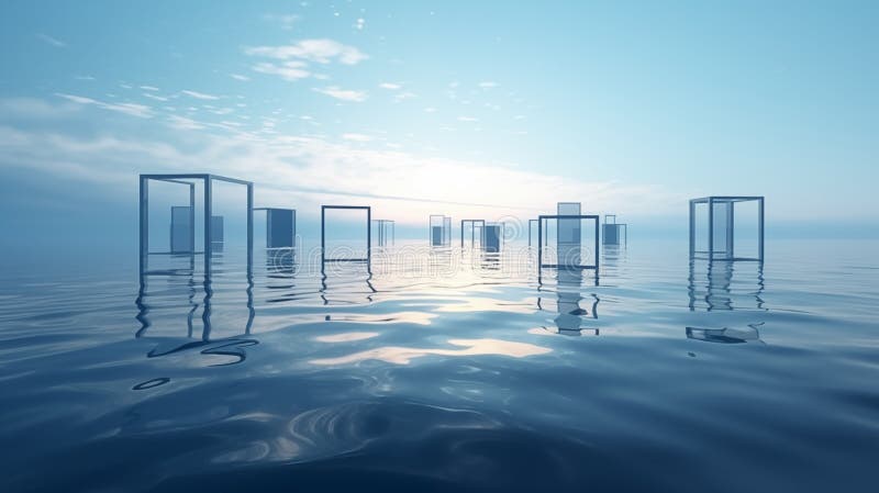 A Blue Ocean with a Lot of Empty Boxes Floating on it Stock Image ...