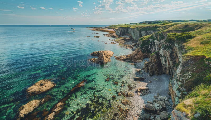 A Blue Ocean with Rocks and a Cliff in the Background by AI Generated ...