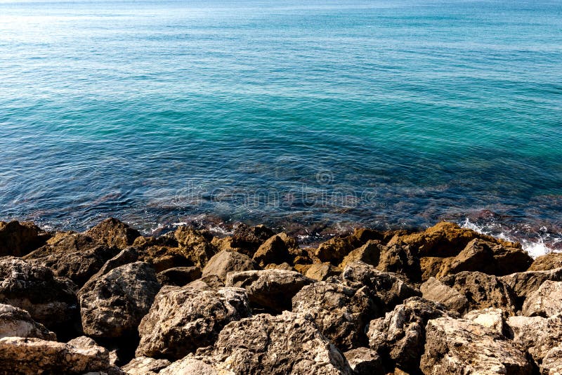 Blue Ocean and Rocks in Spain Stock Photo - Image of summer, spain ...