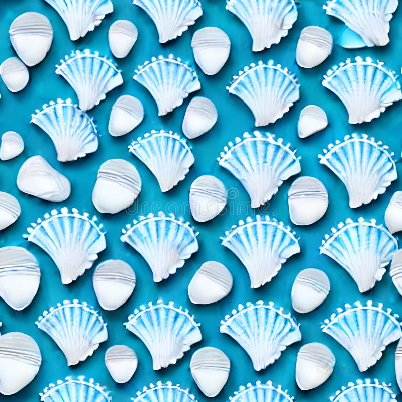 Blue Ocean Seashells Pattern Stock Illustration - Illustration of ...