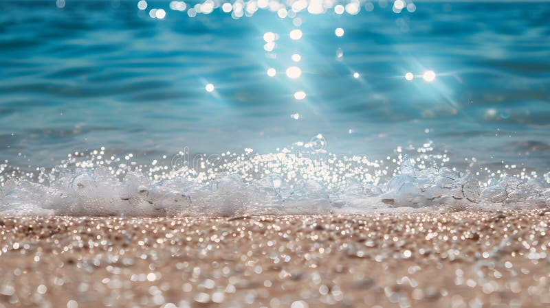 Blue Ocean Sunny Day Beach Water Reflection Bokeh Sparkling Sunlight Stock Illustration ...