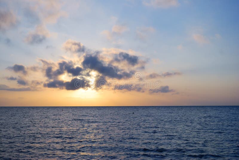 Blue Ocean Sunrise at Cloudy Weather Stock Image - Image of holiday ...