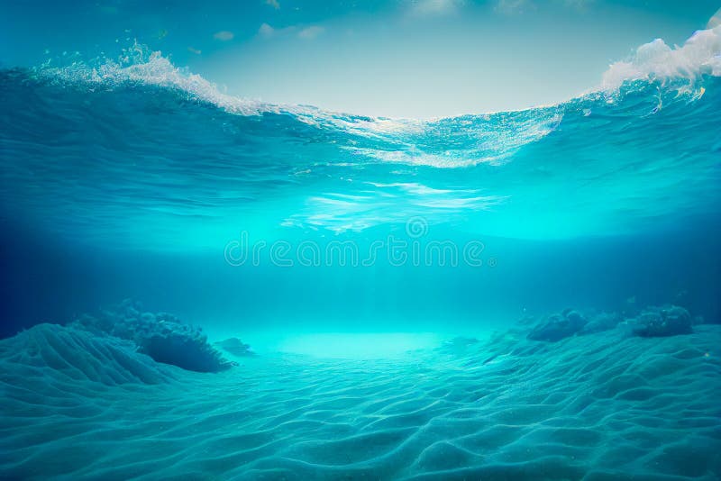 Blue Ocean Surface Seen from Underwater. Underwater Background Bottom ...