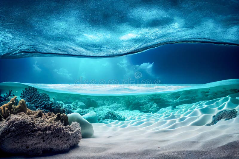 Blue Ocean Surface Seen from Underwater. Underwater Background Bottom ...