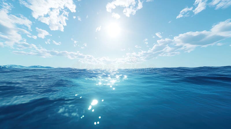 Blue Ocean Surface with Slight Ripples on the Surface and Refraction of ...