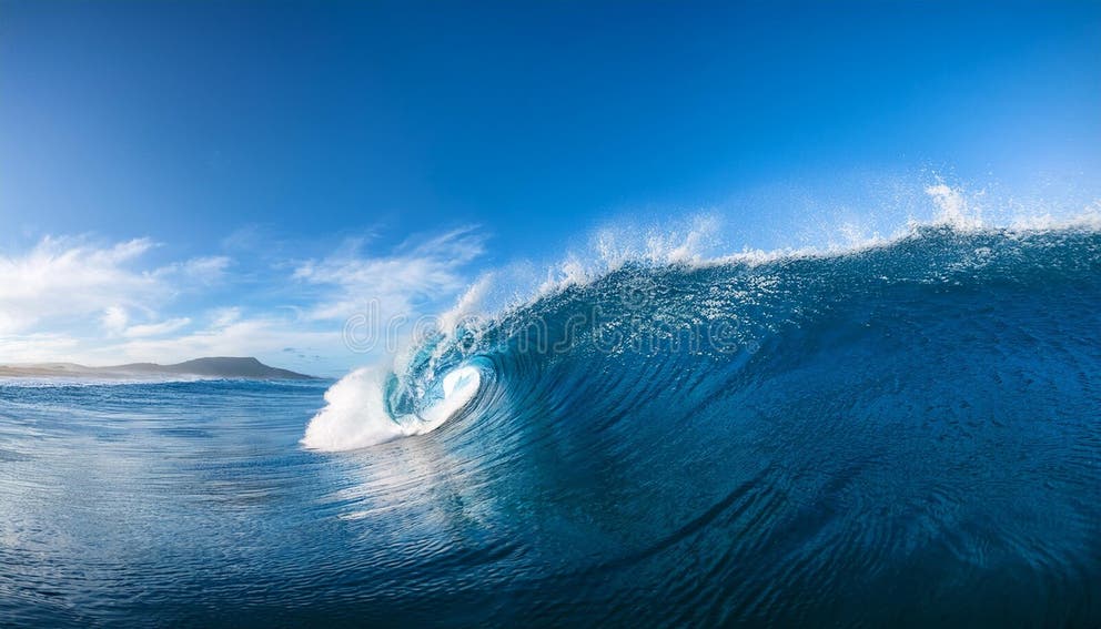 Blue ocean surfing wave stock illustration. Illustration of ride ...