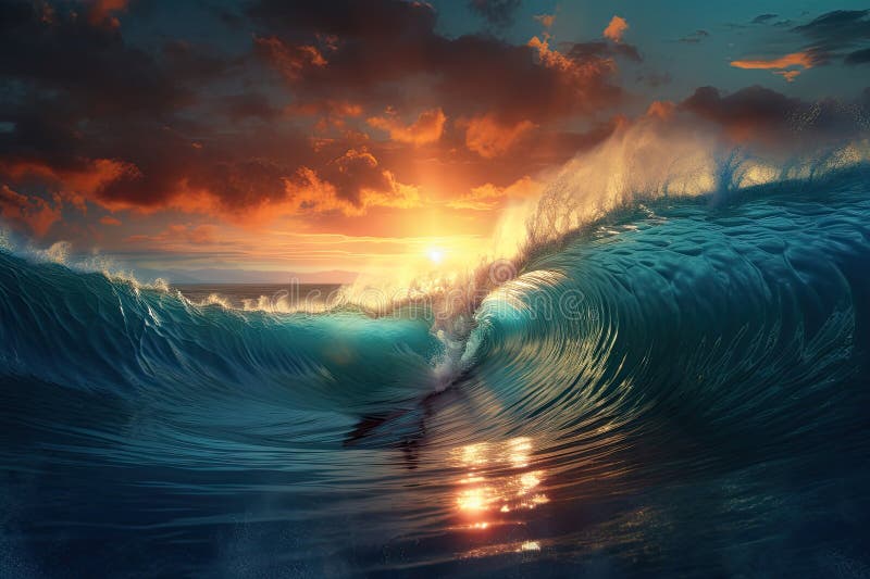 Blue Ocean with Tall Waves. Generative AI Stock Illustration ...