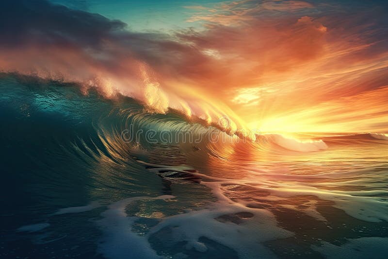 Blue Ocean with Tall Waves. Generative AI Stock Illustration ...