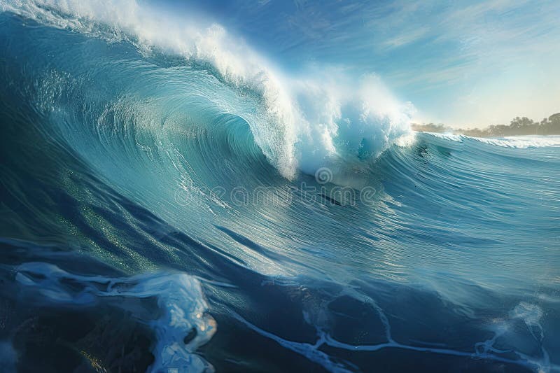Blue Ocean with Tall Waves. Generative AI Stock Illustration ...