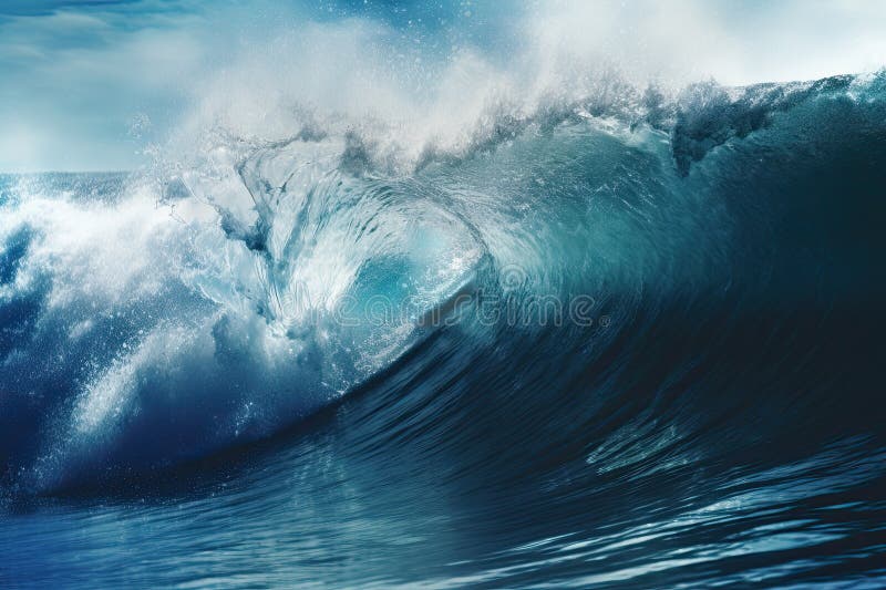 Blue Ocean with Tall Waves. Generative AI Stock Illustration ...