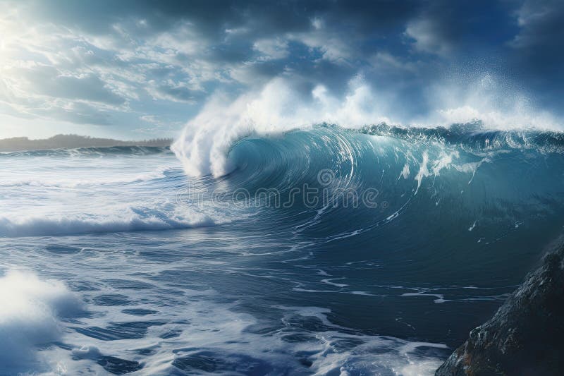 Blue Ocean with Tall Waves. Generative AI Stock Illustration ...