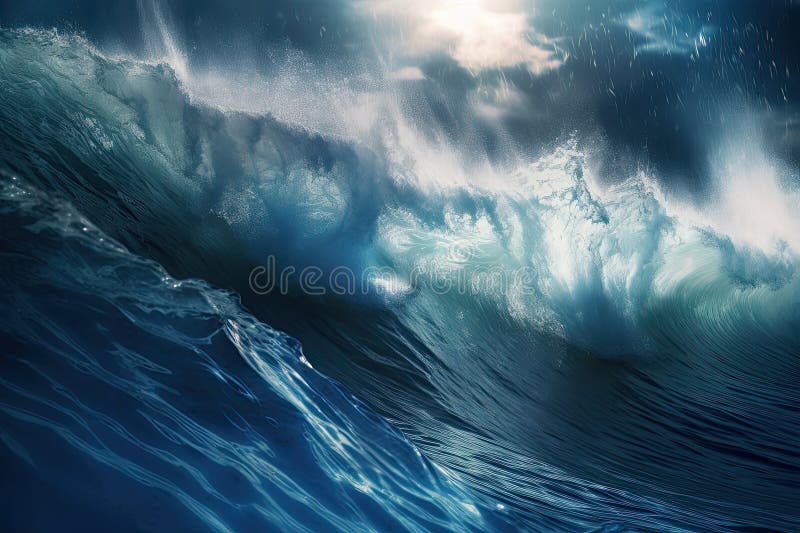 Blue Ocean with Tall Waves. Generative AI Stock Illustration ...