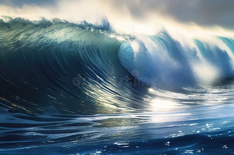 Blue Ocean with Tall Waves. Generative AI Stock Illustration ...