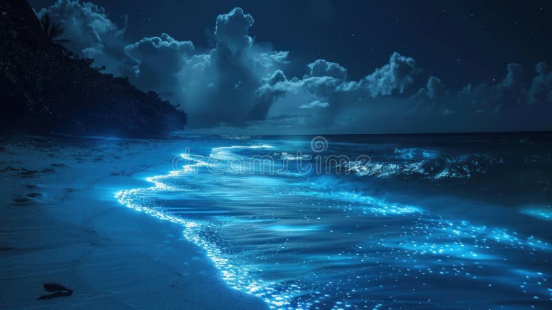 Starlit Blue Ocean with Waves Stock Photo - Image of twilight, seashore ...