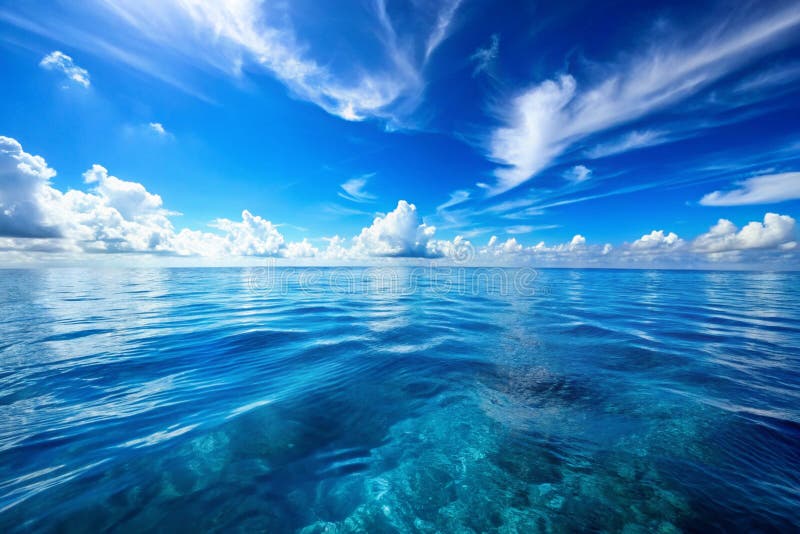 Blue Ocean, Water Surface, and Blue Sky for Beach or Relaxation Themes ...