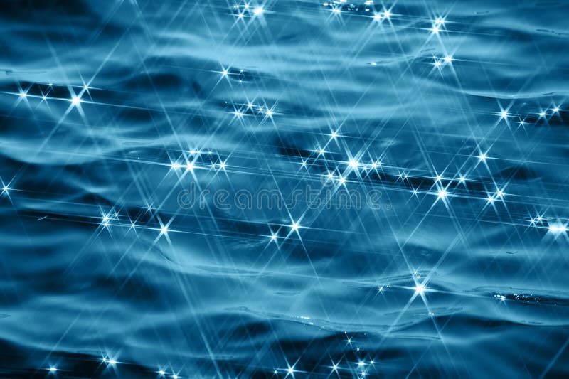 Blue Ocean Water Surface with Stars Shining Effect Stock Photo - Image ...