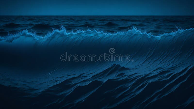Blue ocean wave at night stock illustration. Illustration of water ...