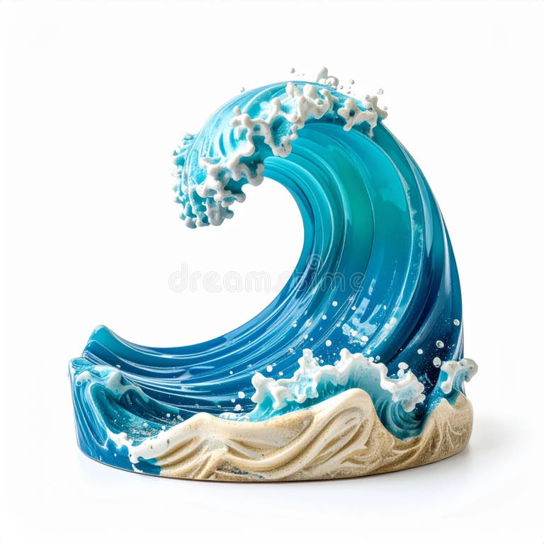Blue Ocean Wave Sculpture on White Background Stock Illustration ...
