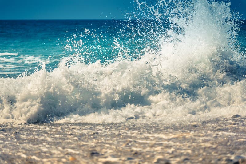 Blue Ocean Wave with Splash. Stock Image - Image of closeup ...