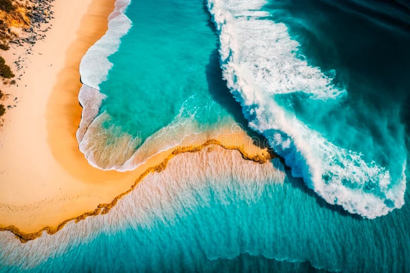 Blue Ocean Waves, the Seashore, and the Shoreline. Top View from an ...