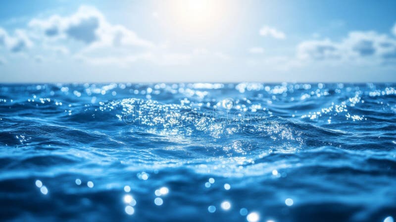 Blue Ocean Waves Under Bright Sunlight Stock Illustration ...