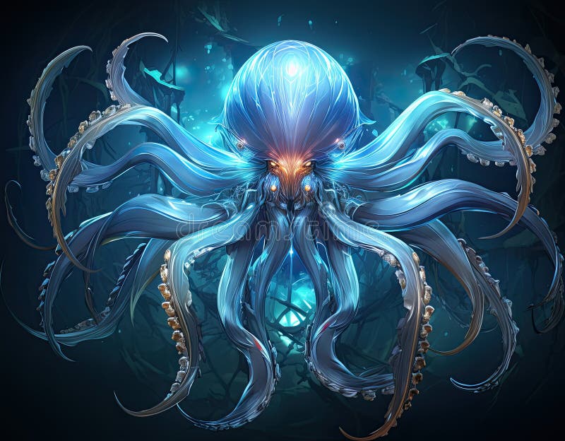 A Blue Octopus with Glowing Eyes and Tentacles. Generative AI Image ...