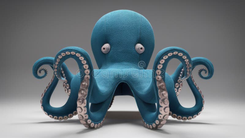 A Blue Octopus with Large Eyes and Tentacles on a Gray Background, AI ...
