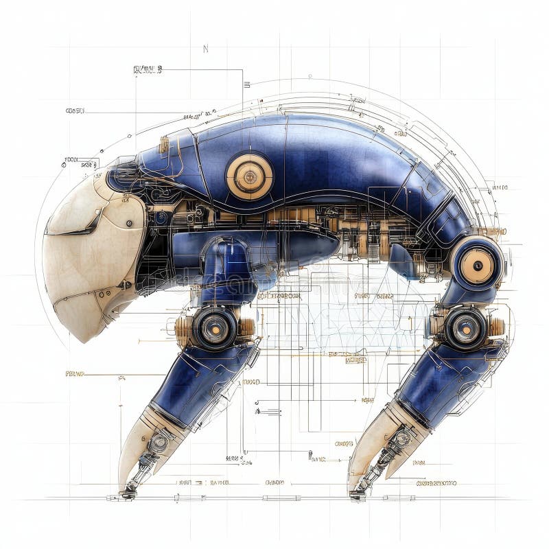 Blue and Off White Robotic Creature Digital Render Stock Illustration ...