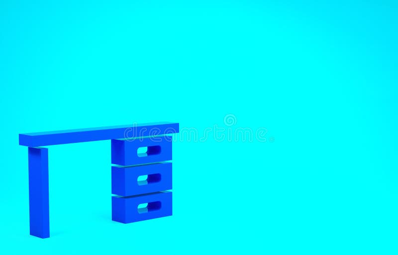Blue Office Desk Icon Isolated on Blue Background. Minimalism Concept ...