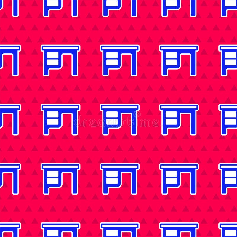 Blue Office Desk Icon Isolated Seamless Pattern on Red Background ...