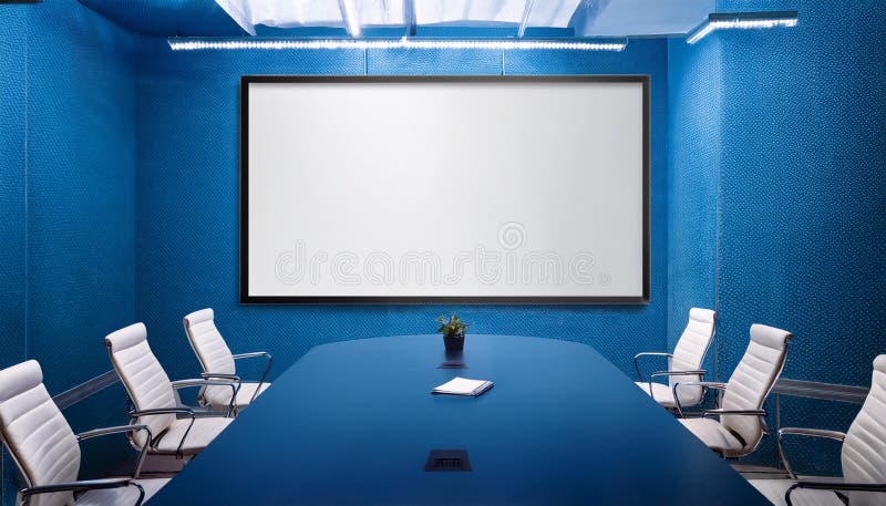 Blue Office Meeting Room Interior with Poster Stock Illustration ...