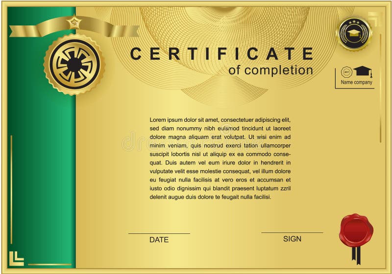 Blue Official Certificate with Wafer, Emblem, Gold Design Elements ...