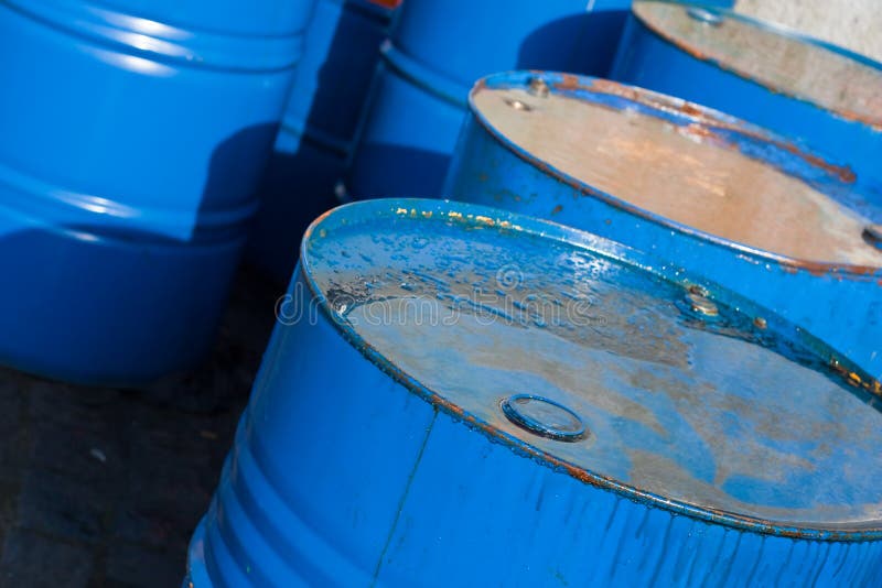 Blue oil barrels (1) stock image. Image of diesel, metal - 11050791