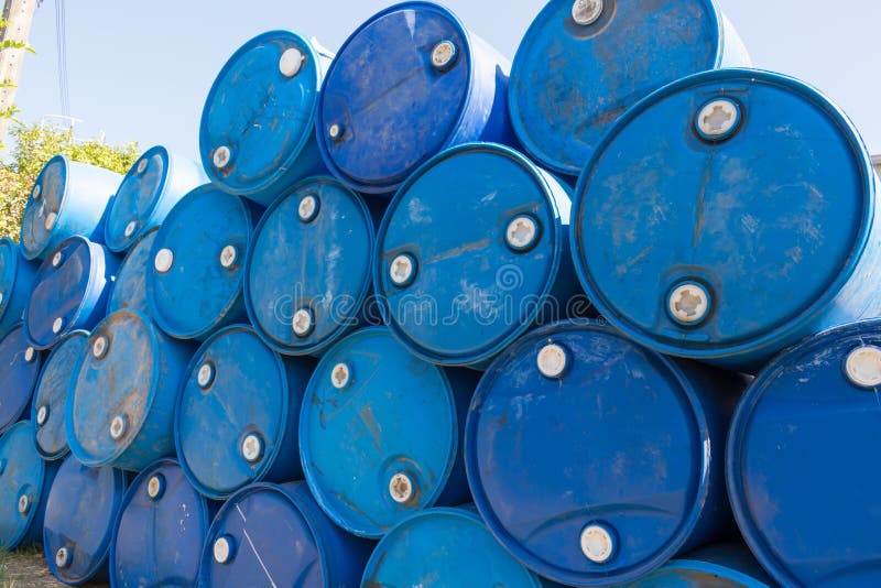 Blue Oil Barrels stock photo. Image of dented, circular - 9358254