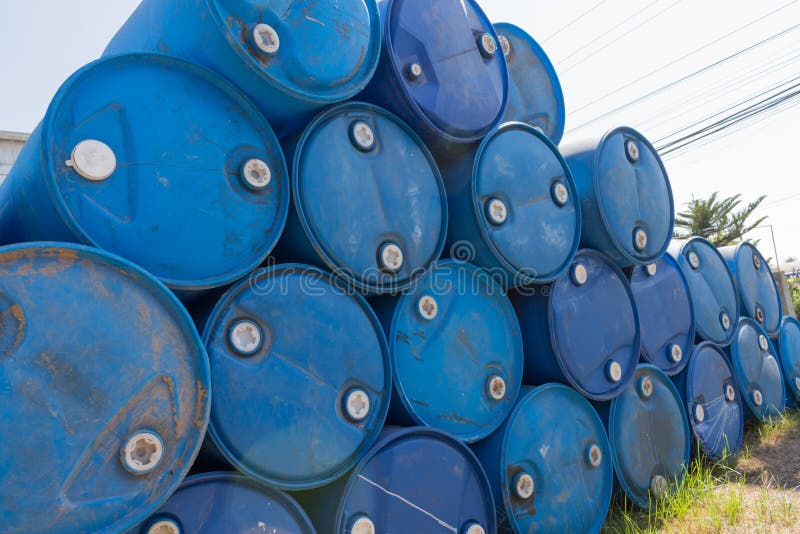Blue oil barrels stock image. Image of chemistry, environmental - 64037017