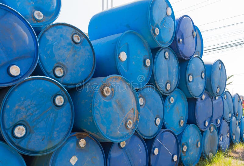Blue oil barrels stock photo. Image of environment, liquid - 64037098