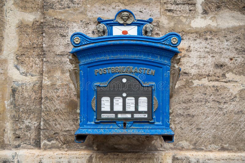 Blue Old Historic Post Box in Germany Stock Image - Image of ...