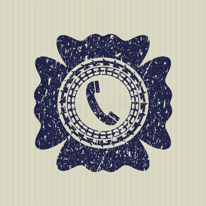 Blue Old Phone Icon Inside Distress Rubber Grunge Texture Seal. EPS10 ...