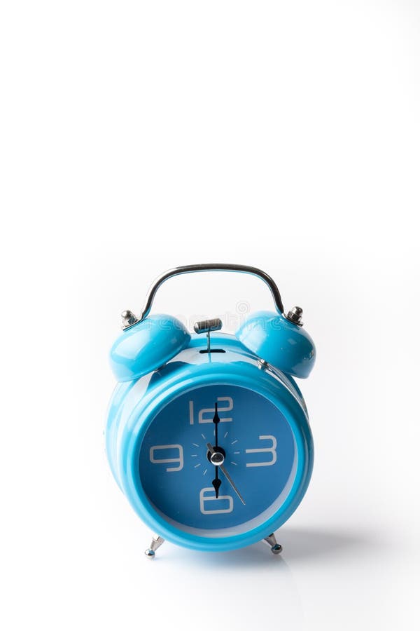 Blue Old Style Alarm Clock on White Background Stock Image - Image of ...