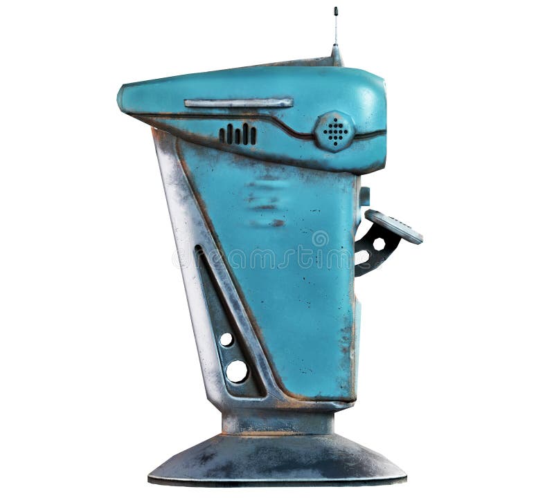 Blue Old Terminal, Computer, White Background, Retro Futurism 3d Render ...