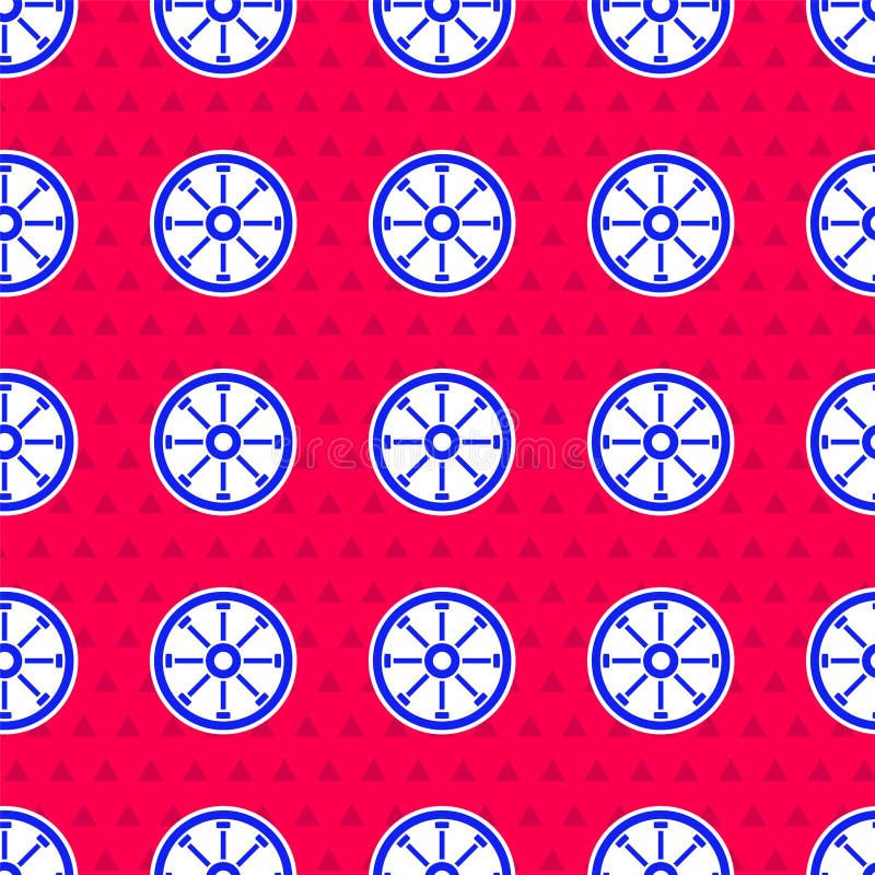 Blue Old Wooden Wheel Icon Isolated Seamless Pattern on Red Background ...