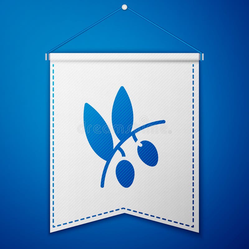 Blue Olives Branch Icon Isolated on Blue Background. White Pennant ...