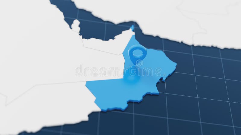 Blue Oman 3d Map with Pointer Pin Surrounded with Other Countries in ...