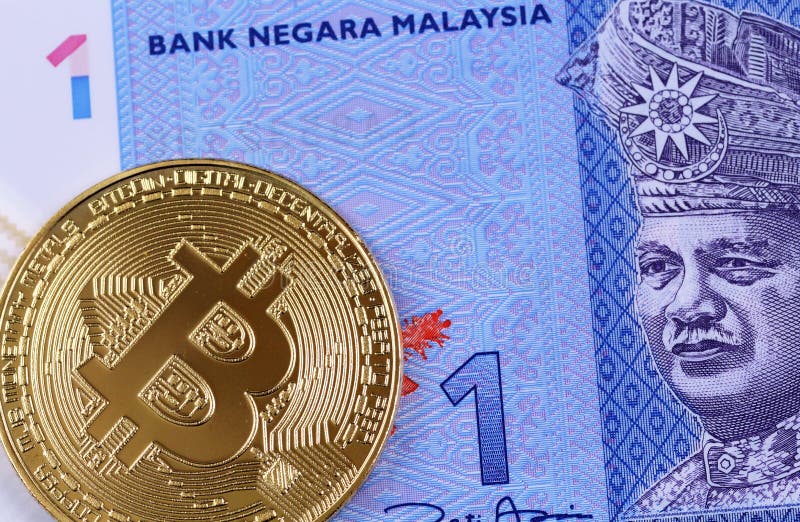 A Malaysian One Ringgit Bank Note with a Gold Bitcoin Stock Image ...