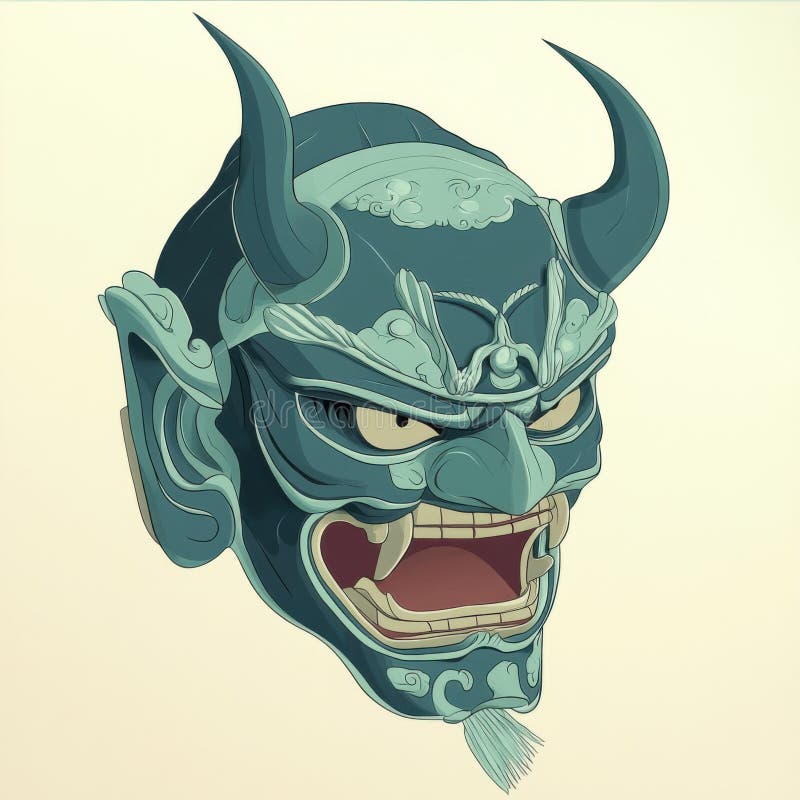 Blue Oni Mask Pixel Art Illustration Stock Illustration - Illustration ...