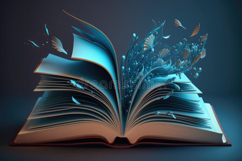 A Blue Open Book with Pages Flying 3d Model. Ai Generative Stock ...