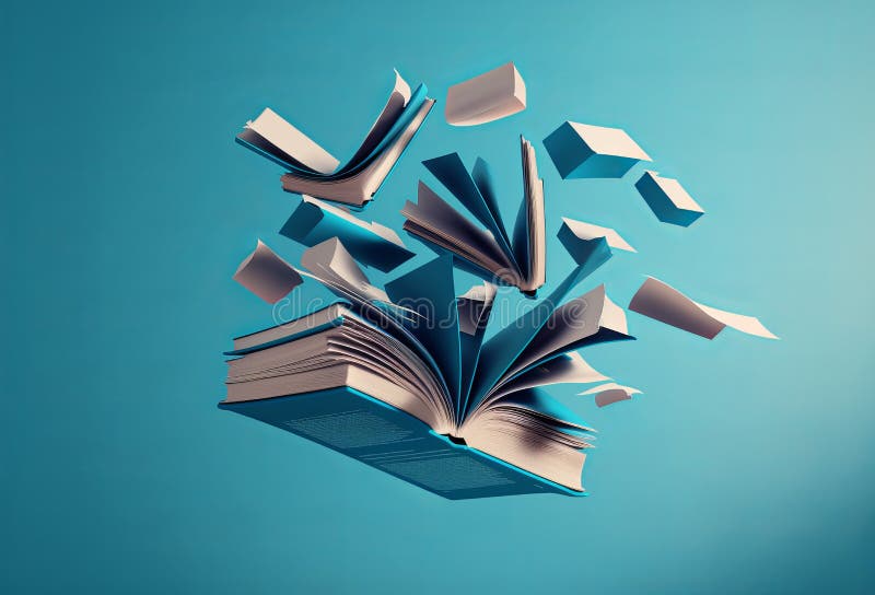 A Blue Open Book with Pages Flying from it. Generative Ai Stock ...