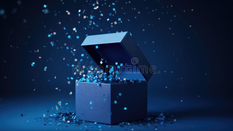 Blue Open Gift Box with Bow Isolated on Blue Background. Stock Image ...